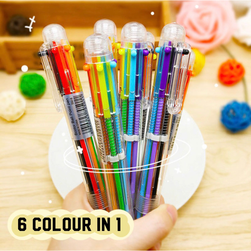 0.5mm 6-in-1 Multicolor Ballpoint Pen Retractable Ballpoint Pens for ...