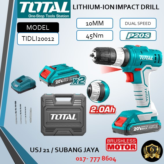 TOTAL 20V Li-ion 20V Cordless Impact Drill TIDLI20012 (45Nm, 10mm) | 6 Months Warranty | Shopee ...