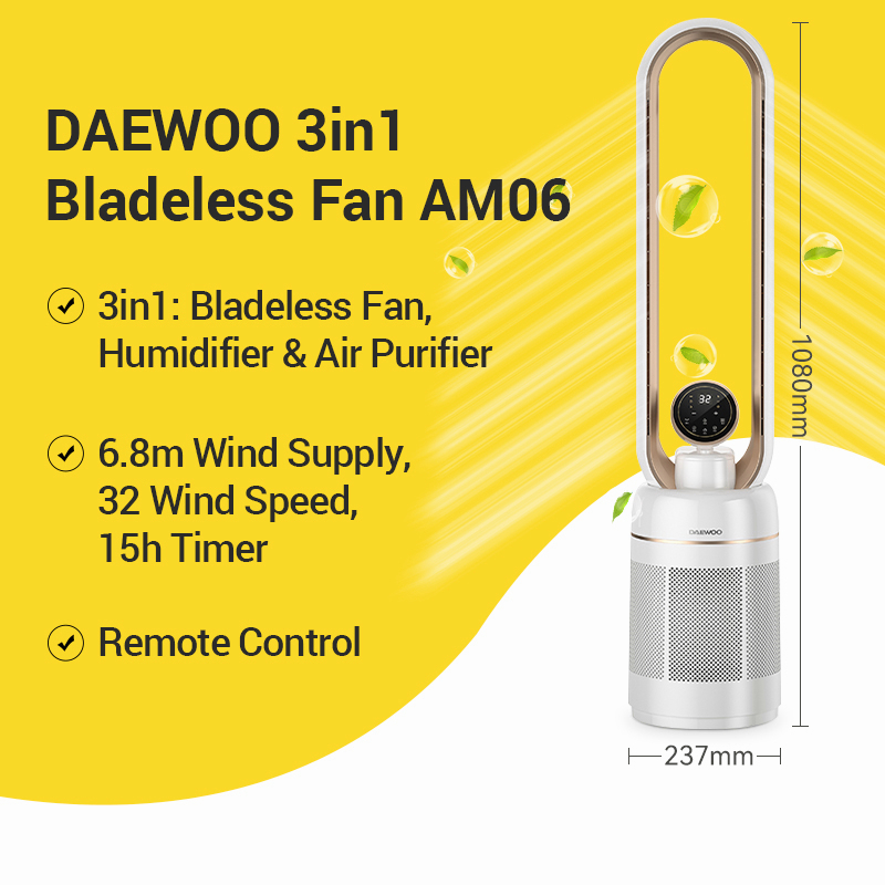 DAEWOO AM06 Air Purifier Bladeless Fan 3in1 Floor Fan Kipas Tanpa Bilah ...