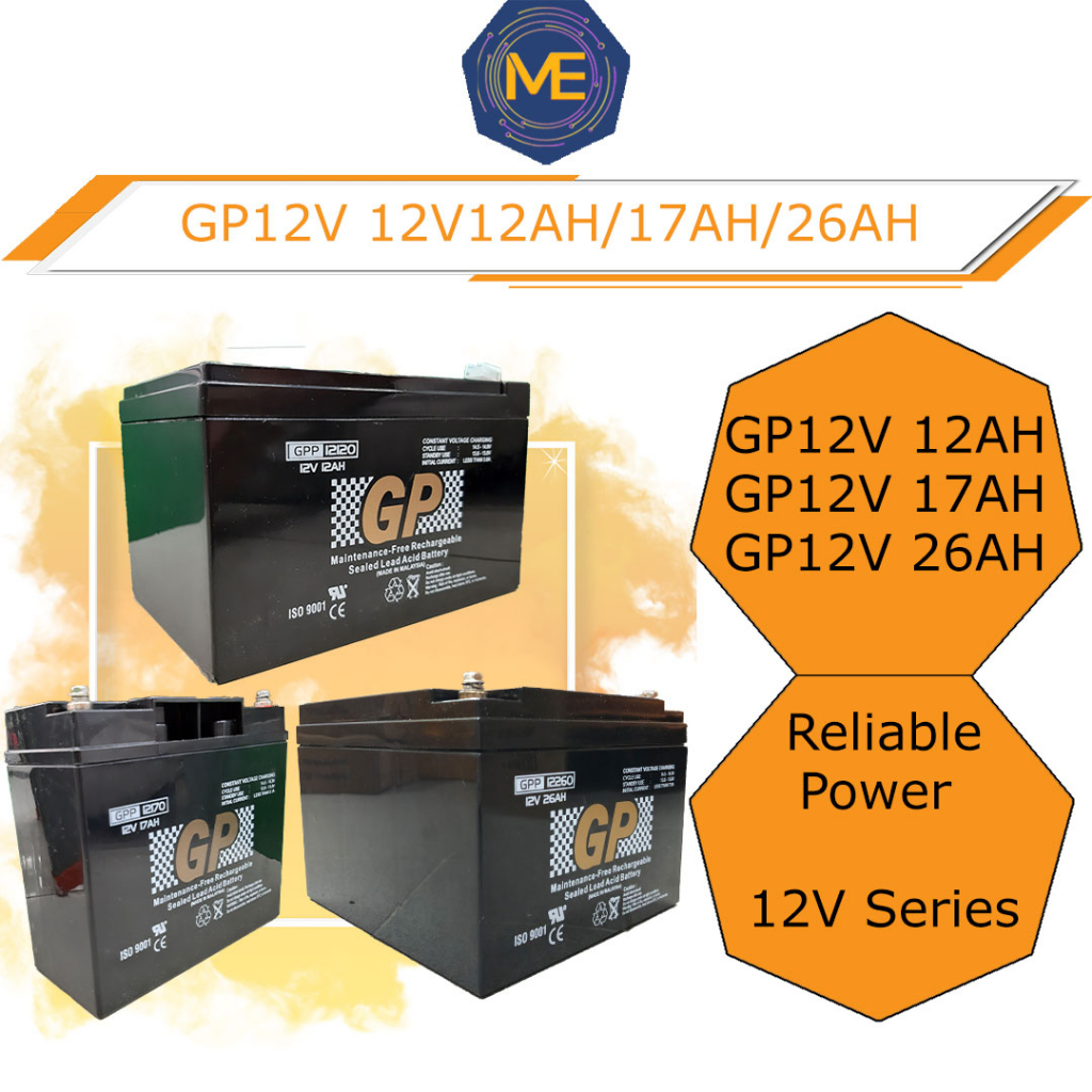 GP 12V 12 / 17 / 26 Ah Rechargeable Back Up Sealed Lead Acid VRLA ...