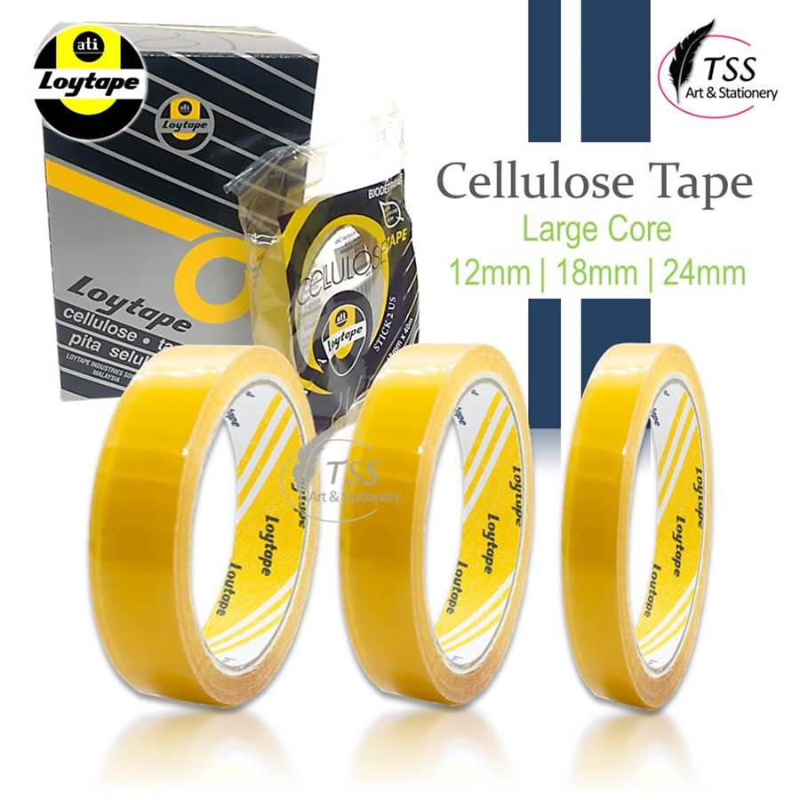 LOYTAPE Clear Cellulose Tape Large Core 12mm / 18mm / 24mm | 40 meter ...