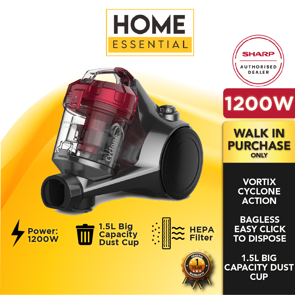 Sharp 1200W Vortix Cyclone Bagless Vacuum Cleaner ECC1219S with HEPA ...