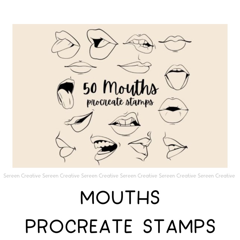 P506 50 Effortless Mouths Procreate Stamps (Smiling, closed lips, open ...