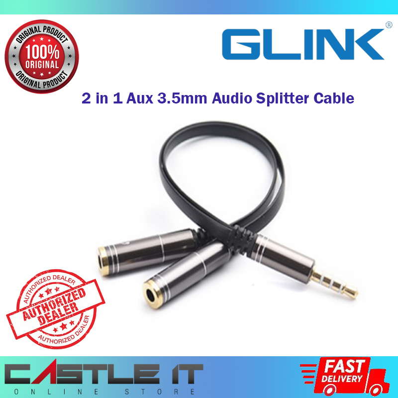 Glink Aux 3.5mm Audio Splitter Cable 1 in 2 out Jack Mic Earphone Audio ...