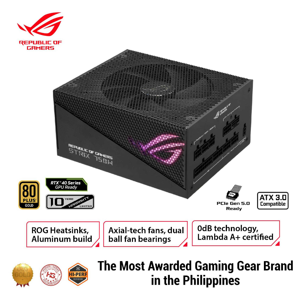 ASUS ROG STRIX GOLD AURA EDITION FULLY MODULAR 80+ GOLD ATX3.0 PCIE 5.0 ...