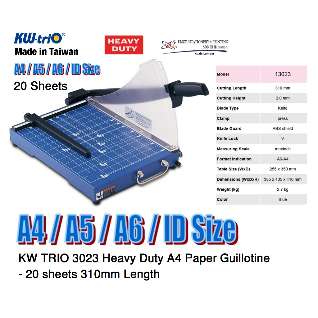 KW TRIO 3023 Heavy Duty A4 Paper Guillotine - 20 sheets 310mm Length ...