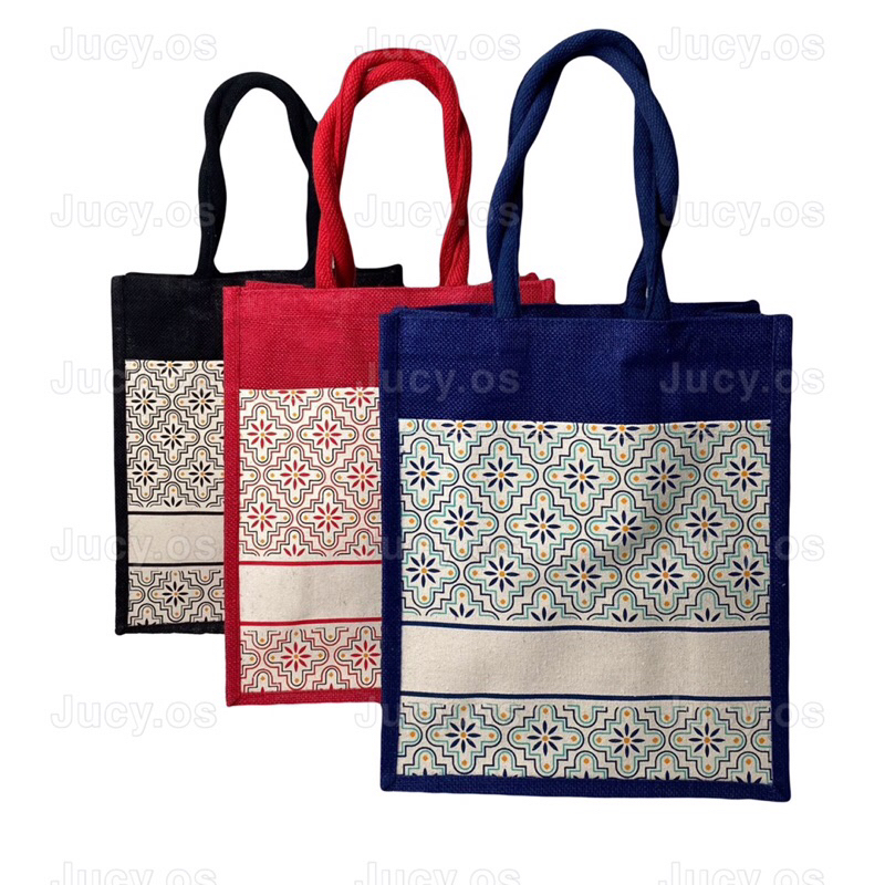 Monogram Jute Bag with Canvas Pocket Tote Bag Beg Tangan Wanita ...