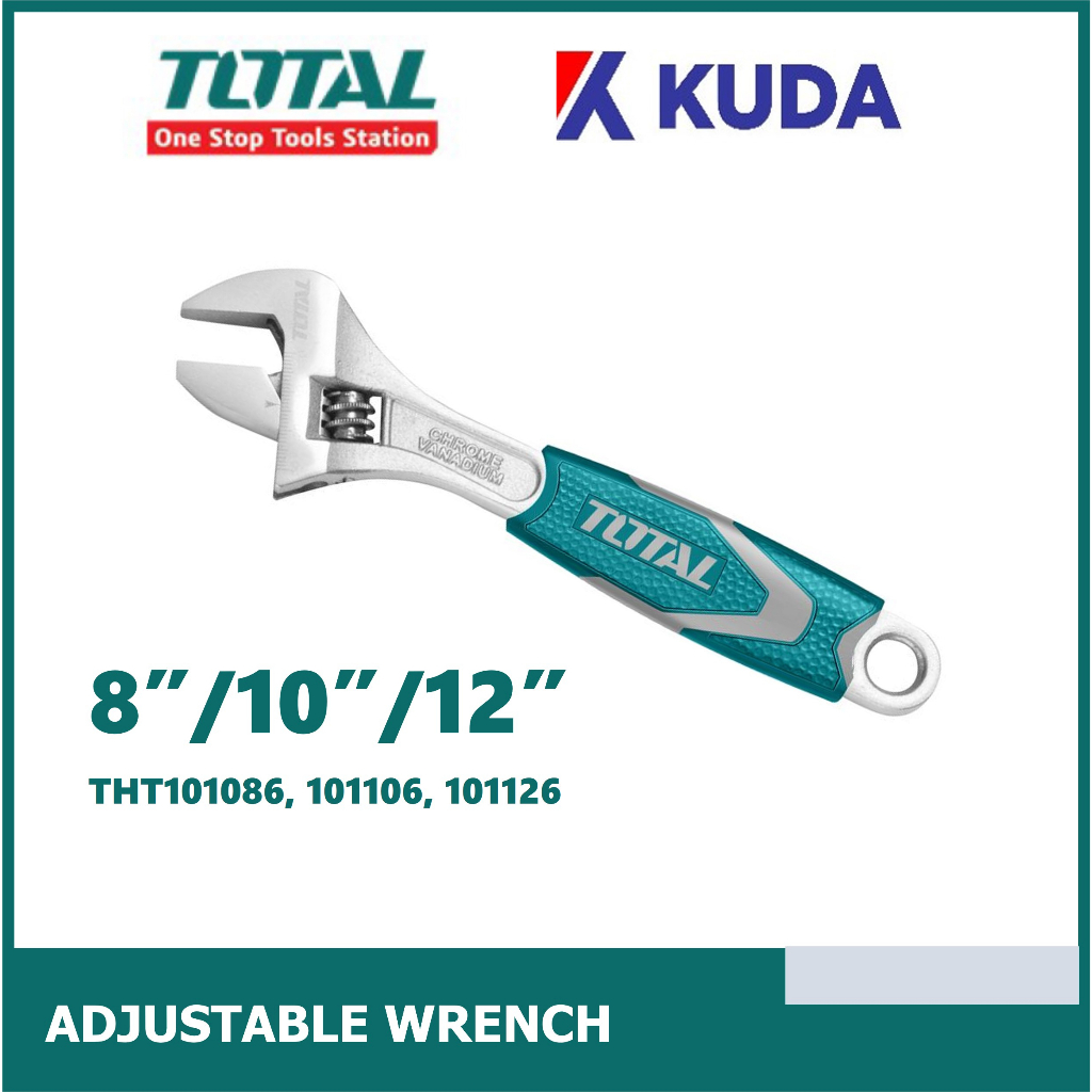 TOTAL ADJUSTABLE WRENCH W/RUBBER HANDLE 8"/10"/12" (THT101086/THT101106 ...