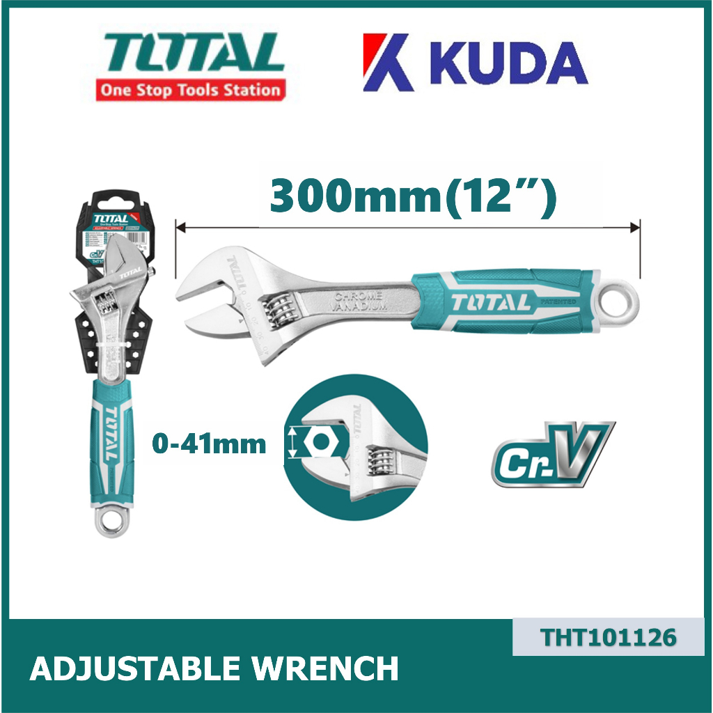 TOTAL ADJUSTABLE WRENCH W/RUBBER HANDLE 8"/10"/12" (THT101086/THT101106 ...