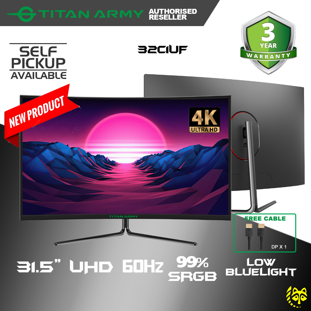 TITAN ARMY 32” UHD 4K R1500 Curved 60Hz HDR 400 Monitor (32C1UF)-99 ...