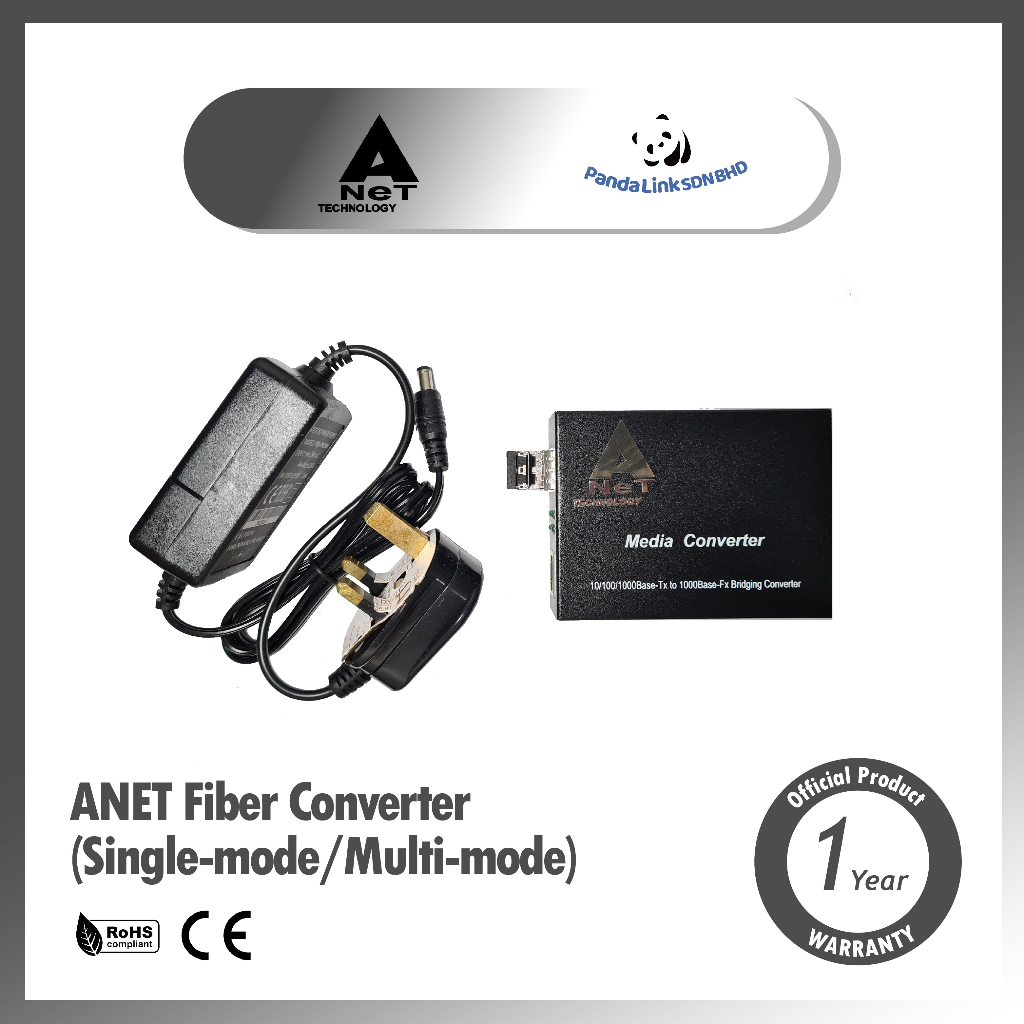 ANET Fiber Converter 10/100/1000BaseT to 1000BaseSX/LX Gigabit Media ...