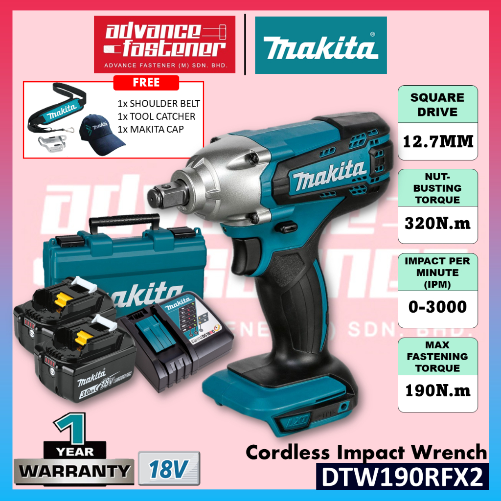 MAKITA DTW190Z / DTW190RFE / DTW190RFX2 18V Cordless Impact Wrench 12 ...