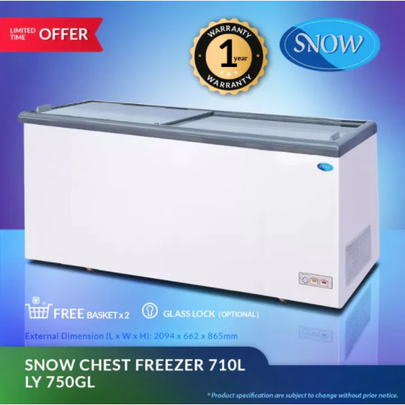 SNOW Chest Freezer LY750GLL LED Light Sliding Glass Series 710 Liter 2 ...