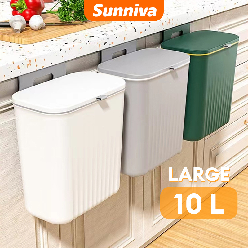 Large 10L Trash Can Bin Kitchen with Lid Cabinet Hanging Sampah Sangkut ...