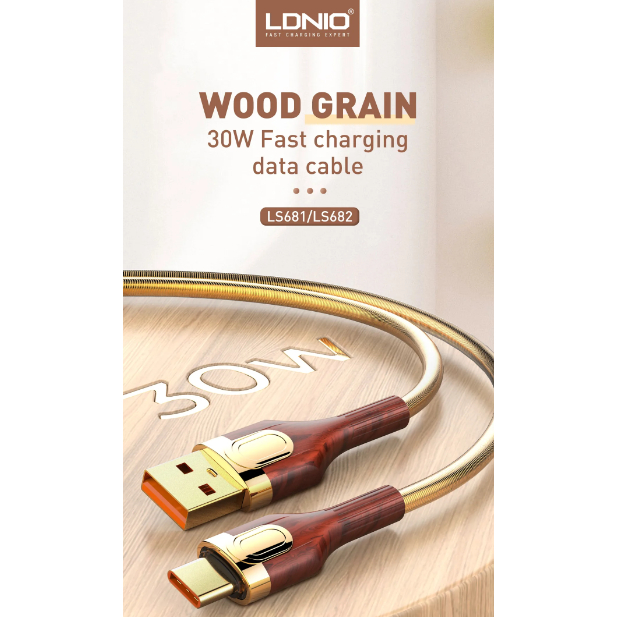 LDNIO LS681 1 METER WOOD GRAIN 30W FAST CHARGE QUICK CHARGE CABLE ...
