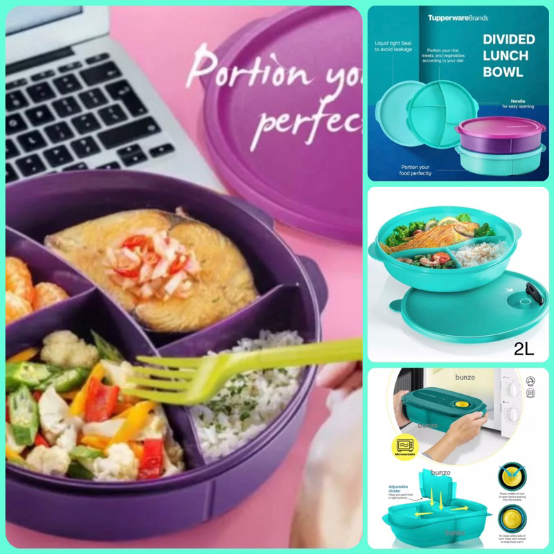 Original Tupperware divided lunch box 1L/1.25L/2L/830ml/550ml/390ml ...