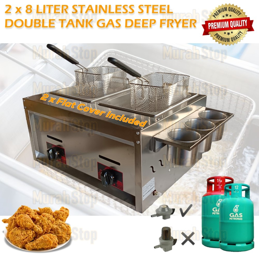 2x8L Double Tank Gas Commercial Deep Fryer Dapur Goreng Gas for Fried ...