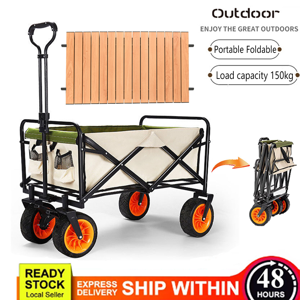 Foldable Camping Trolley, Big Wheel Heavy Duty Outdoor Wagon, 150L ...