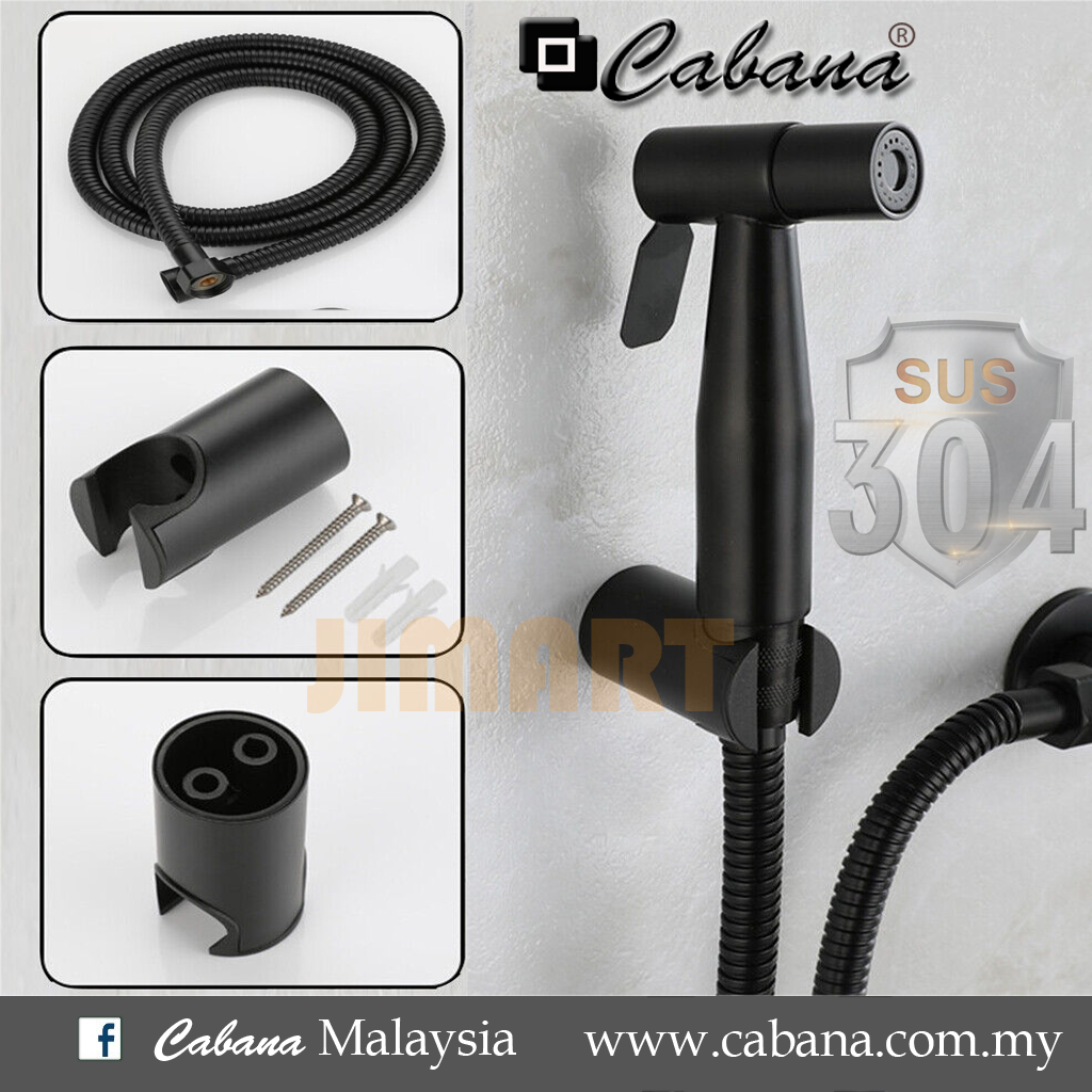Cabana Sprayer Set 304 Stainless Steel Matt Black c/w 1.2m Flexible Hose & Bidet Holder Set ...