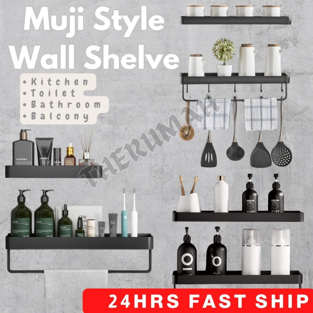 Muji Style Wall Shelves Bathroom Shelf Toilet Shower Rack Dinding Wall ...