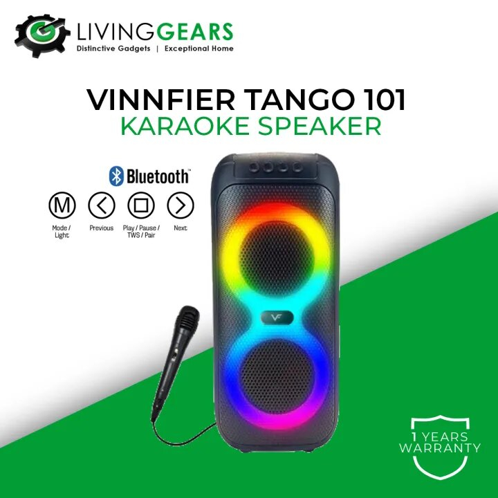 Vinnfier Tango 101 TWS Wireless Portable Bluetooth Karaoke Speaker Stereo Bass with Wired ...