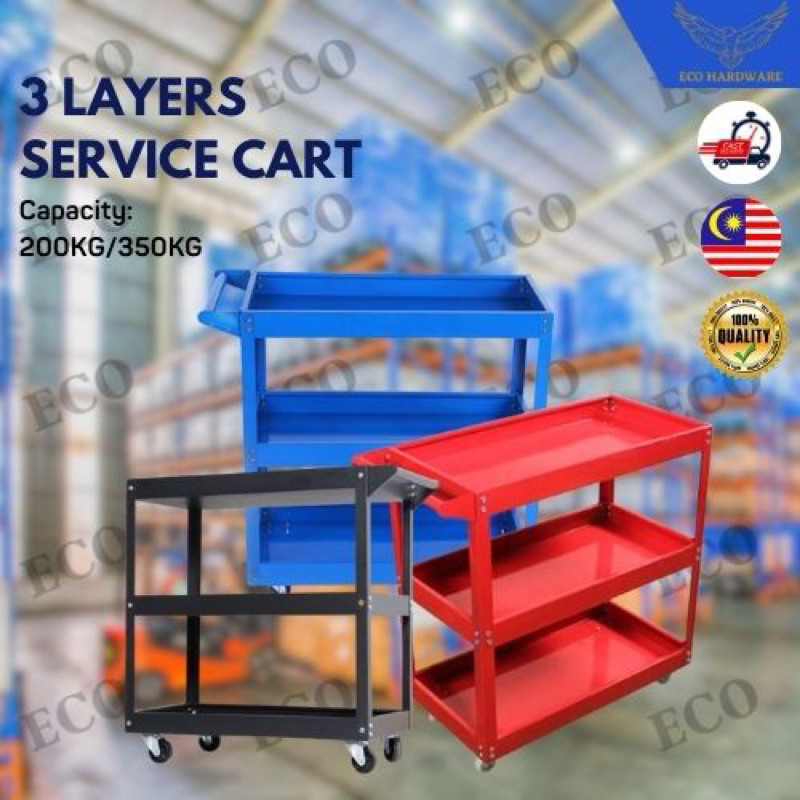 Heavy Duty 3 Layer Service Cart Tools 3 Tier Metal Steel Tool Cart ...