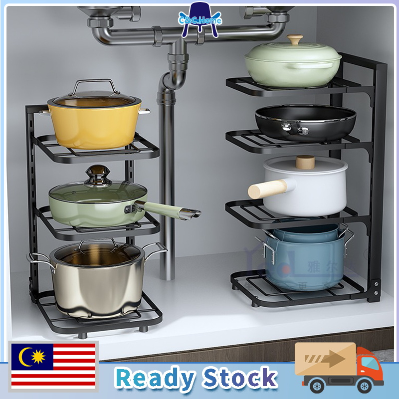 Adjustable pot rack tray for organizing kitchen sink and cabinet sink ...