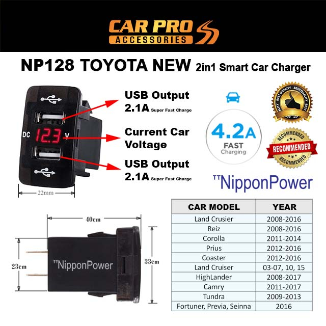 Toyota New Nippon Power Np 128 2in1 Smart Car Charger Dual Usb Output