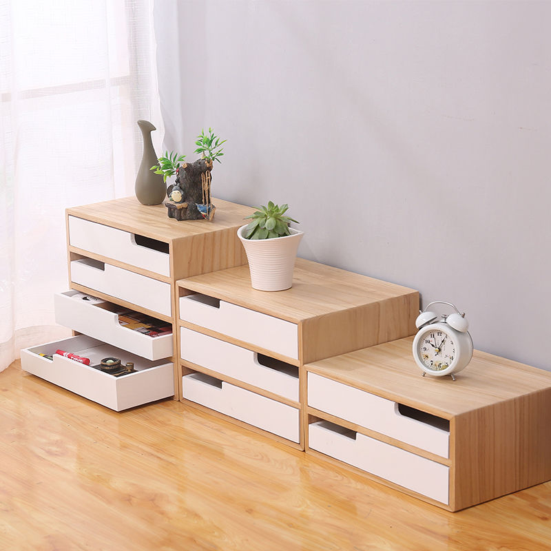 Solid wood desktop storage box large drawer style office A4 paper ...