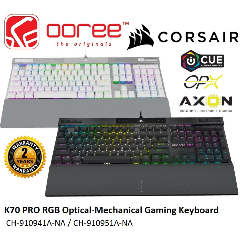 CORSAIR K70 PRO RGB OPTICAL-MECHANICAL WIRED GAMING KEYBOARD PBT DOUBLE SHOT PRO KEYCAPS - WHITE ...