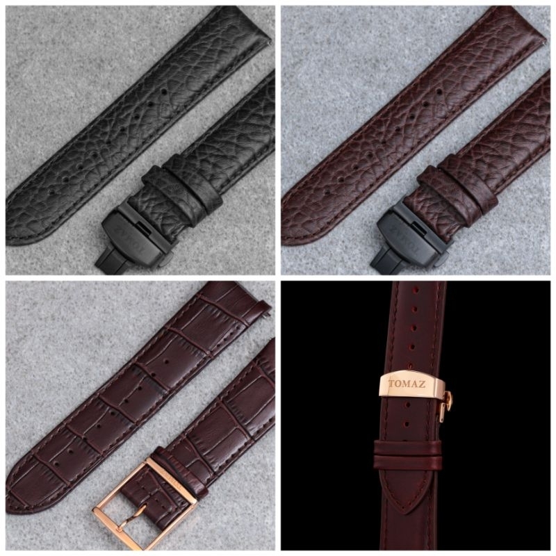 Tomaz 24mm Genuine Leather Butterfly Clip & TW003 Skeleton Watch Strap ...