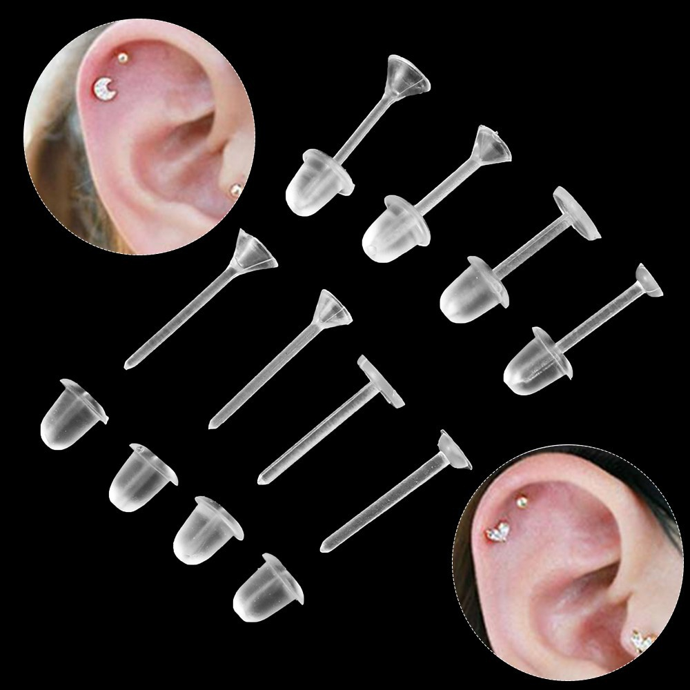 50 Pairs Plastic Earring Posts And Backs Clear Ear Pins And Silicone ...