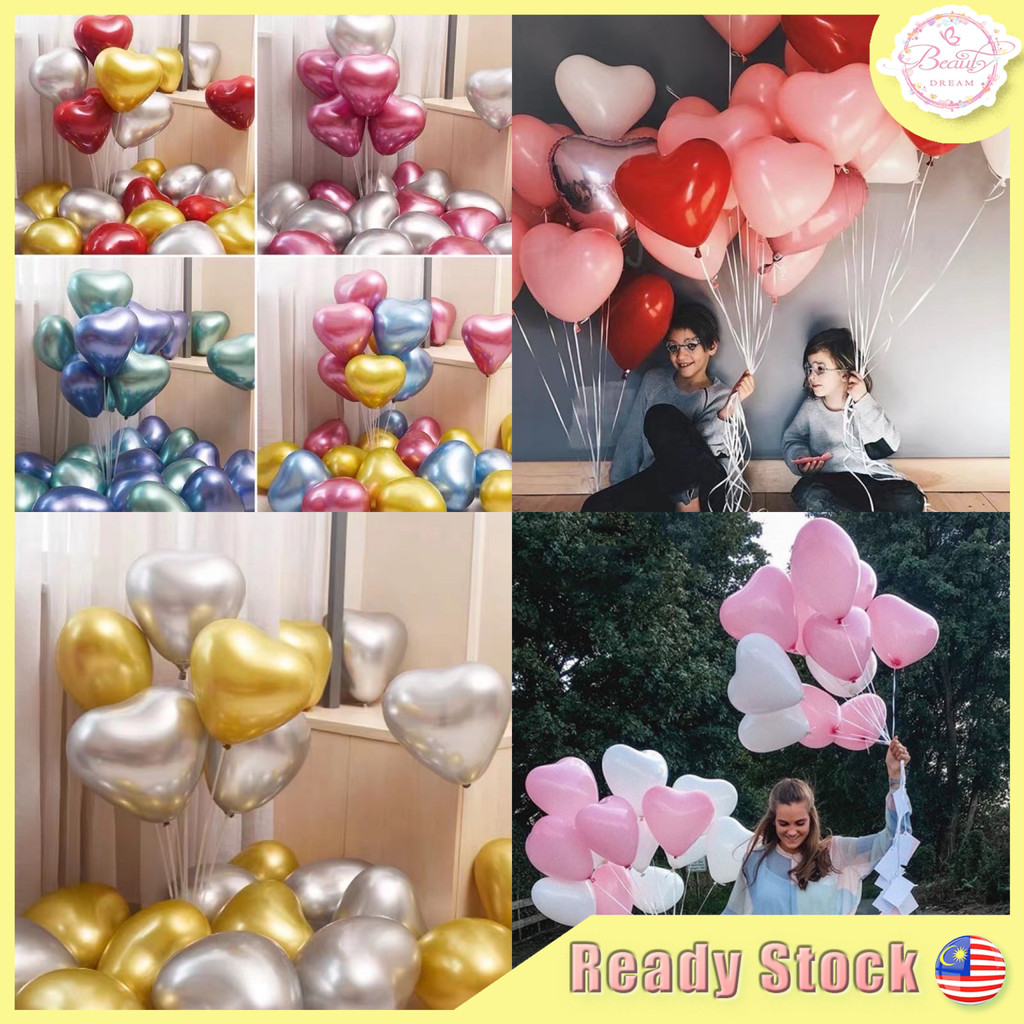 ⚡️Ready Stock⚡️12inch Love Balloon Chrome Heart Shape Latex Balloon ...