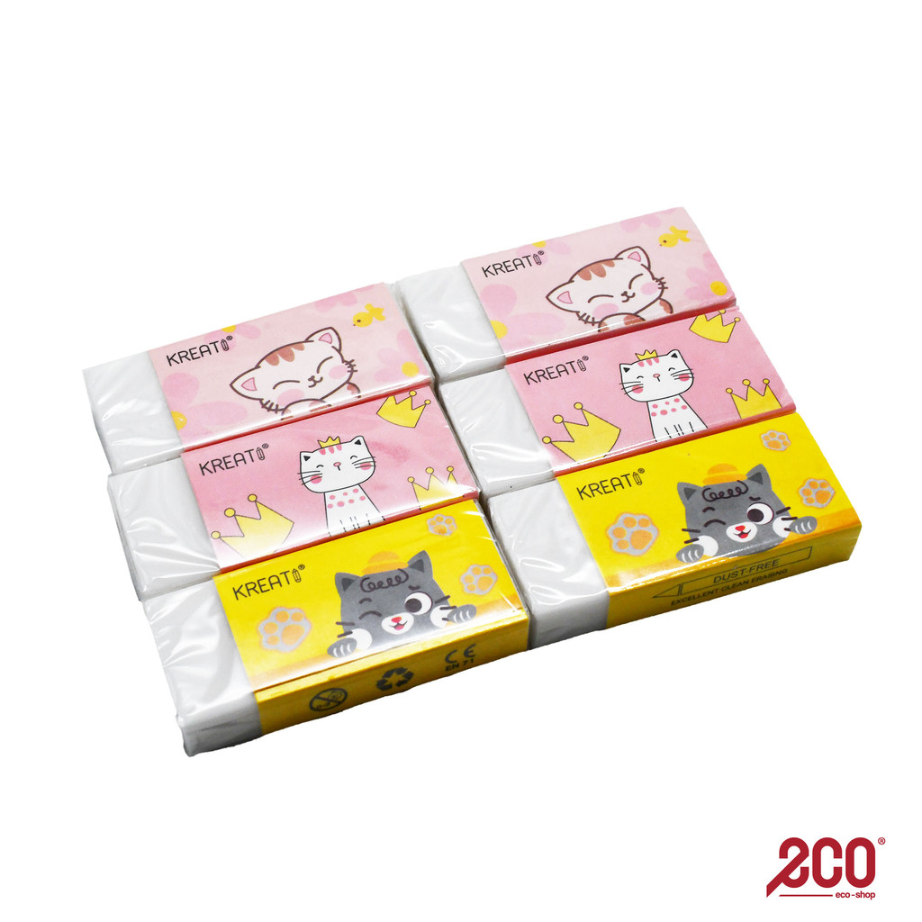 Kreati Cartoon Cat Erasers (5.3cm x 2.3cm x 1cm) 6pcs/pack - AE-L010 ...