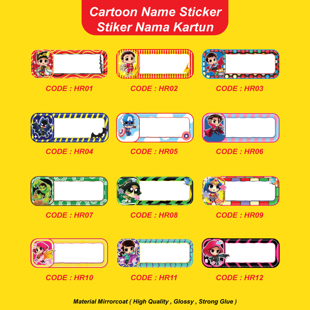 Sticker Nama Kartun/Buku Sekolah/Stationery/Cartoon Sticker | Shopee ...