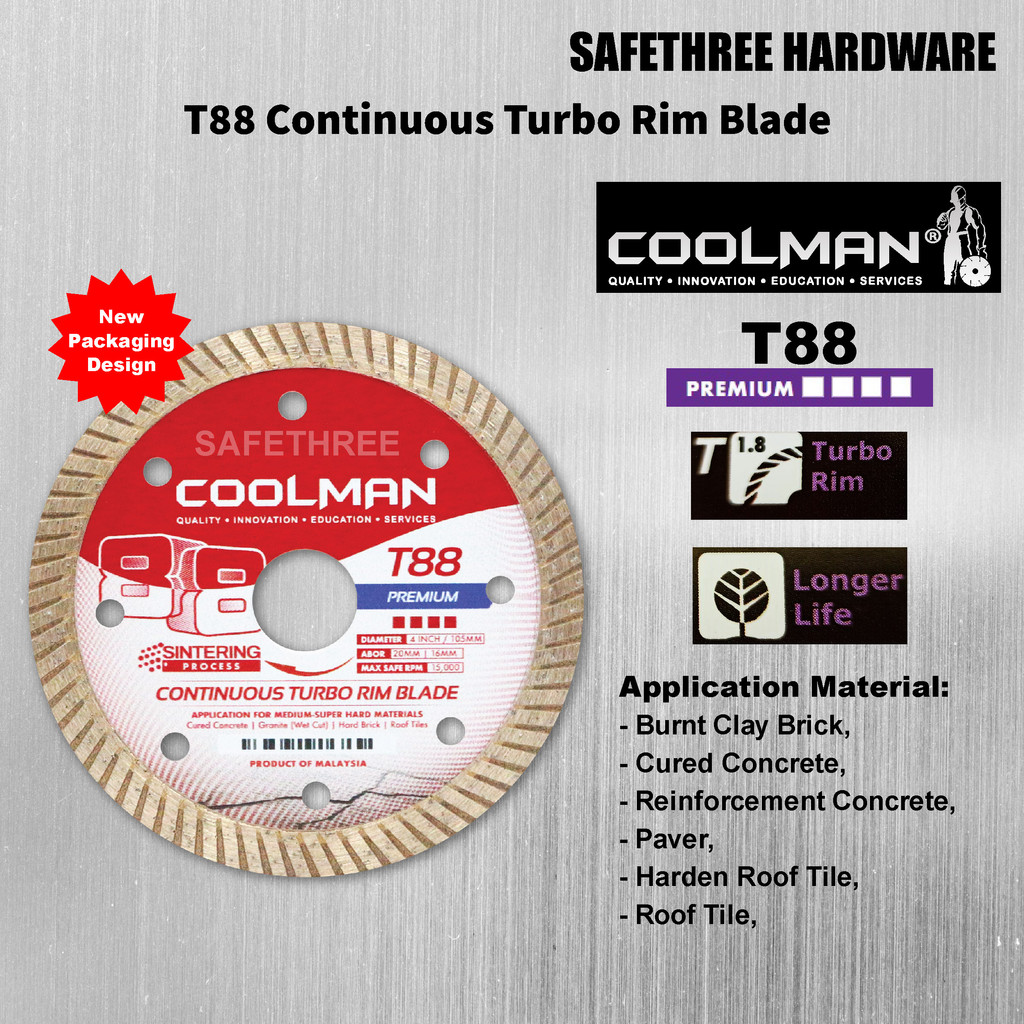 Coolman 4'' T88 Diamond Disc 105mm Continuous Turbo Rim Blade for Burnt ...