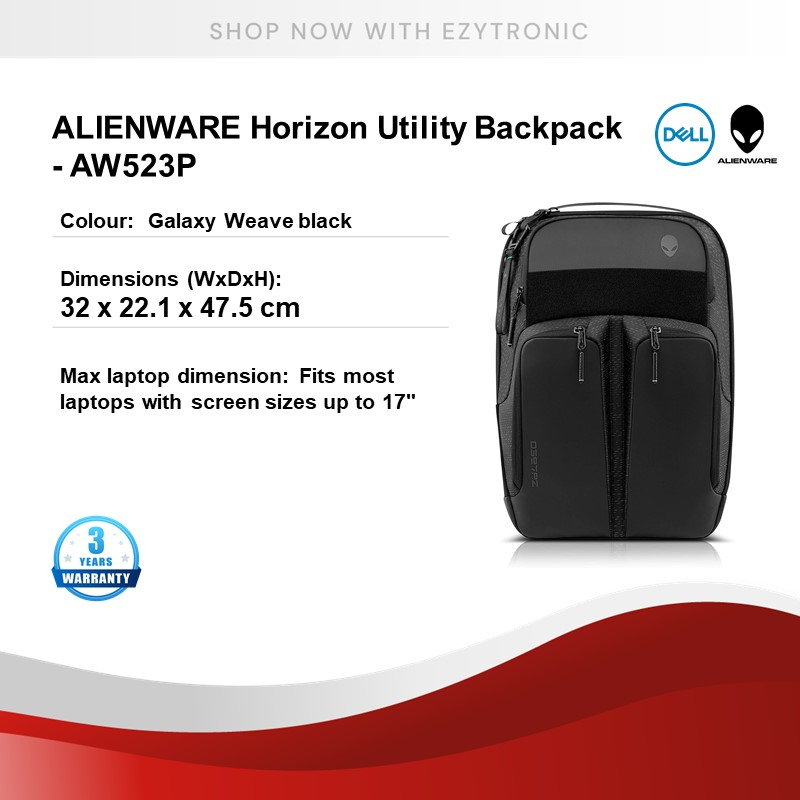Dell ALIENWARE Horizon Utility Backpack - AW523P | 17 Inch | Black | 3 ...