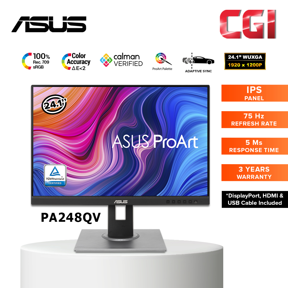 Asus ProArt Display 24.1" PA248QV WUXGA IPS 75Hz Adaptive Sync 100% ...