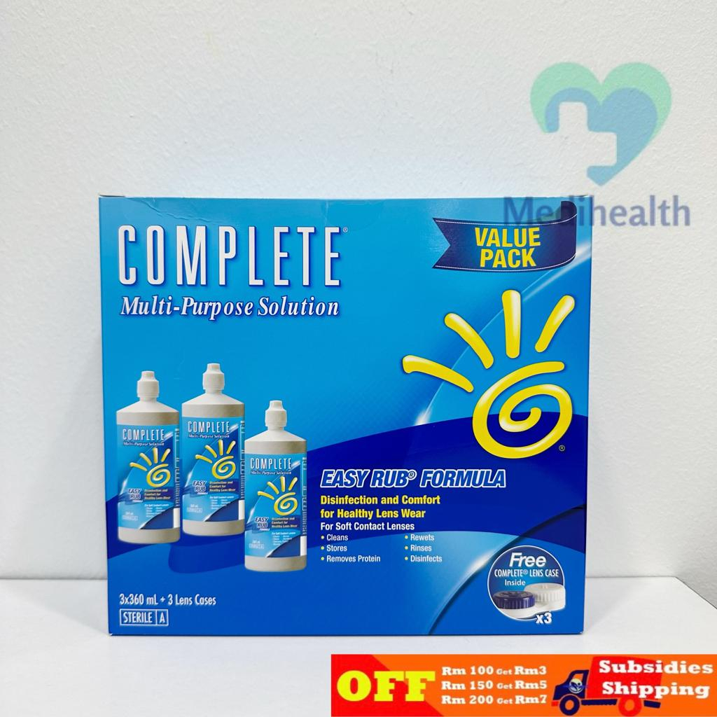 J&J VISION COMPLETE Multi-Purpose Solution (3x360MLFree 3 Lens Case ...