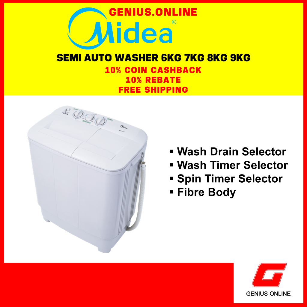 Midea Semi Auto Washing Machine (6kg/7kg/8kg/9kg) MSW6008P/MSW8008P/MSW9008P | Shopee Malaysia