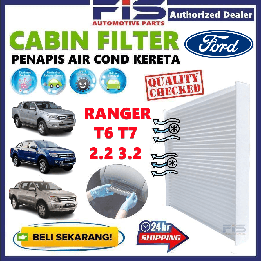 FIS Cabin Air Cond Filter Ford Ranger T6 T7 2.2 3.2 Penapis Angin Udara ...