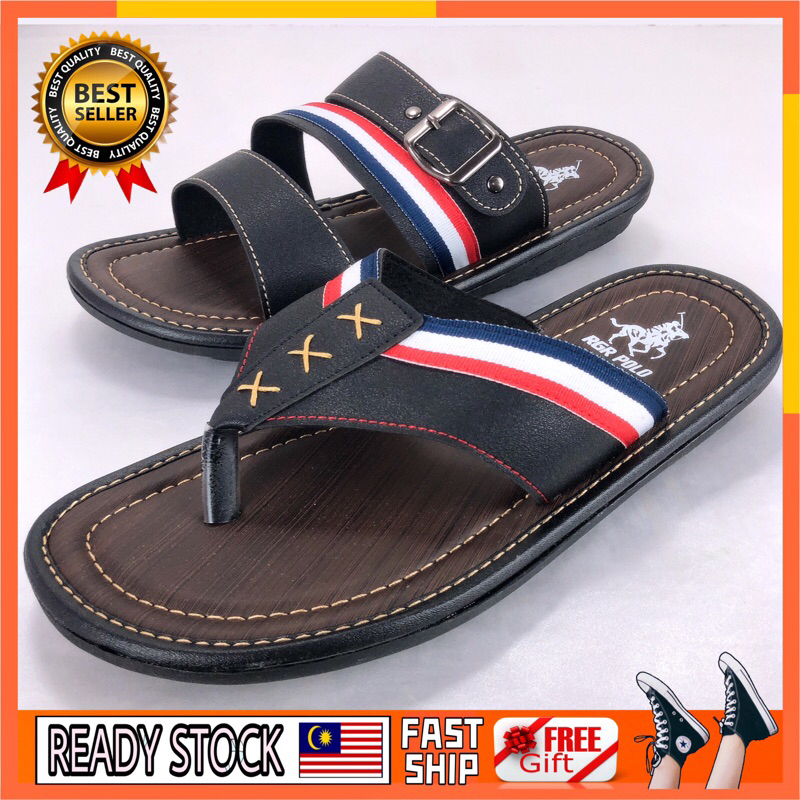 【Young.Wears】Men’s RGR POLO Leather Highly Quality Slipper/Selipar ...