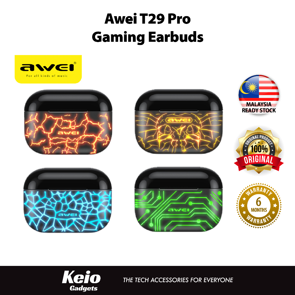 Awei T29 Pro TWS Bluetooth Earphones RGB Gaming Earbuds In-ear Touch ...