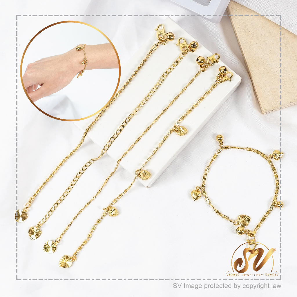 24K Emas Gold Plate Gelang Tangan Emas Korea Perempuan Adult Dewasa ...
