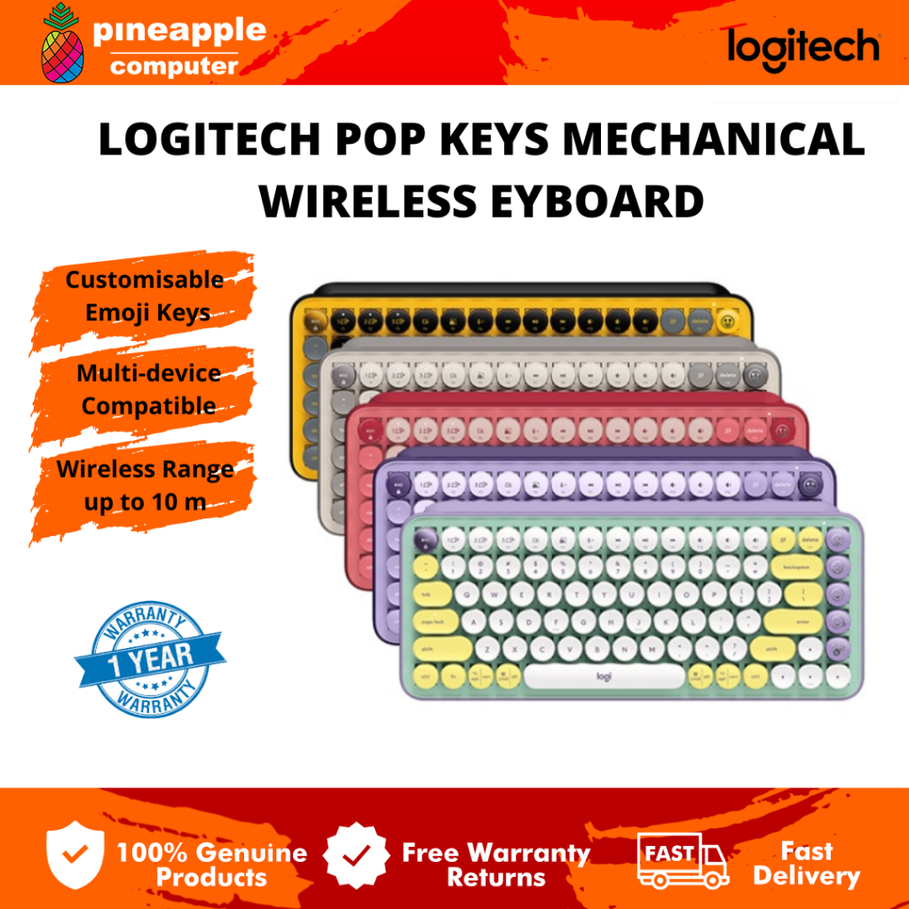 Logitech POP Keys Mechanical Wireless Keyboard with Customisable Emoji ...