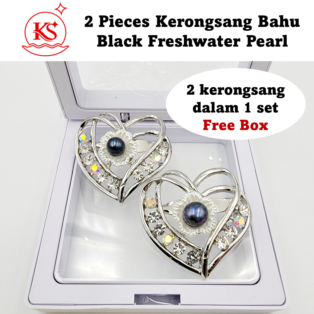 2-in-1 Kerongsang Bahu Mutiara Hitam Black Freshwater Pearl Brooch Pin ...