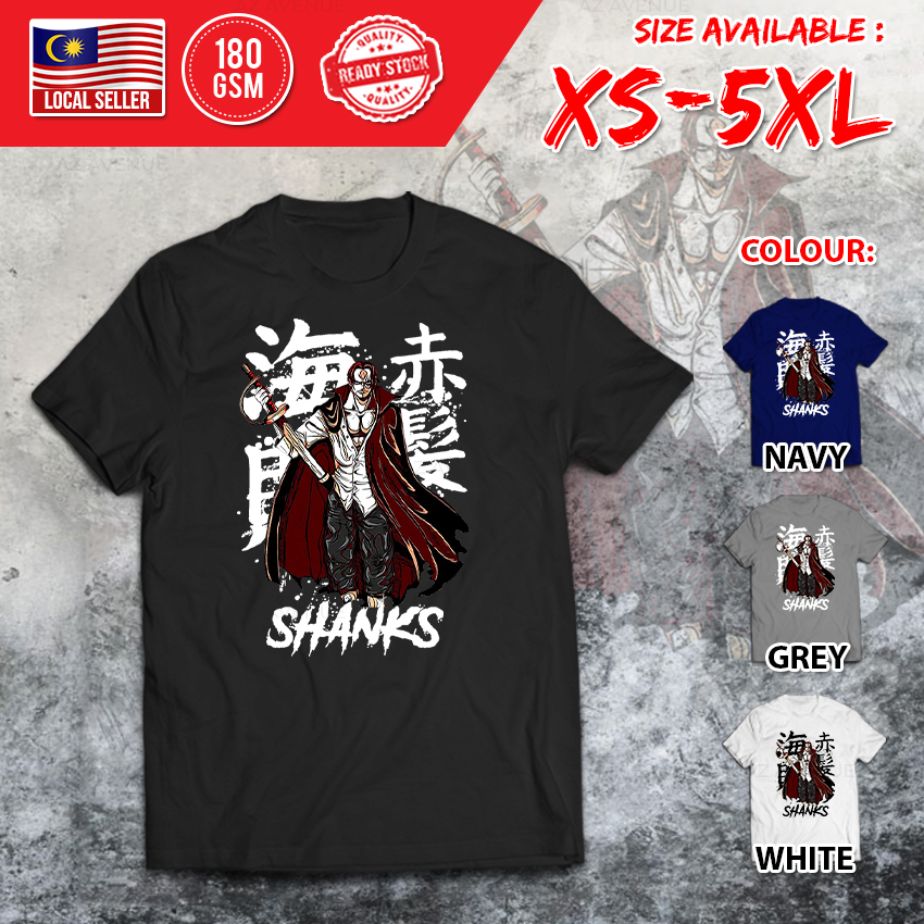 SHANKS One Piece Cartoon Anime Streetwear Baju Cotton XS-5XL Lengan ...