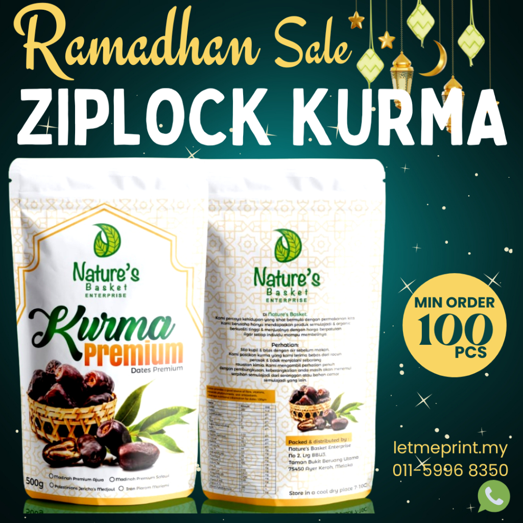 PRINTED CUSTOM Stand Pouch Ziplock Kurma (13X21) Packaging Kurma Food ...
