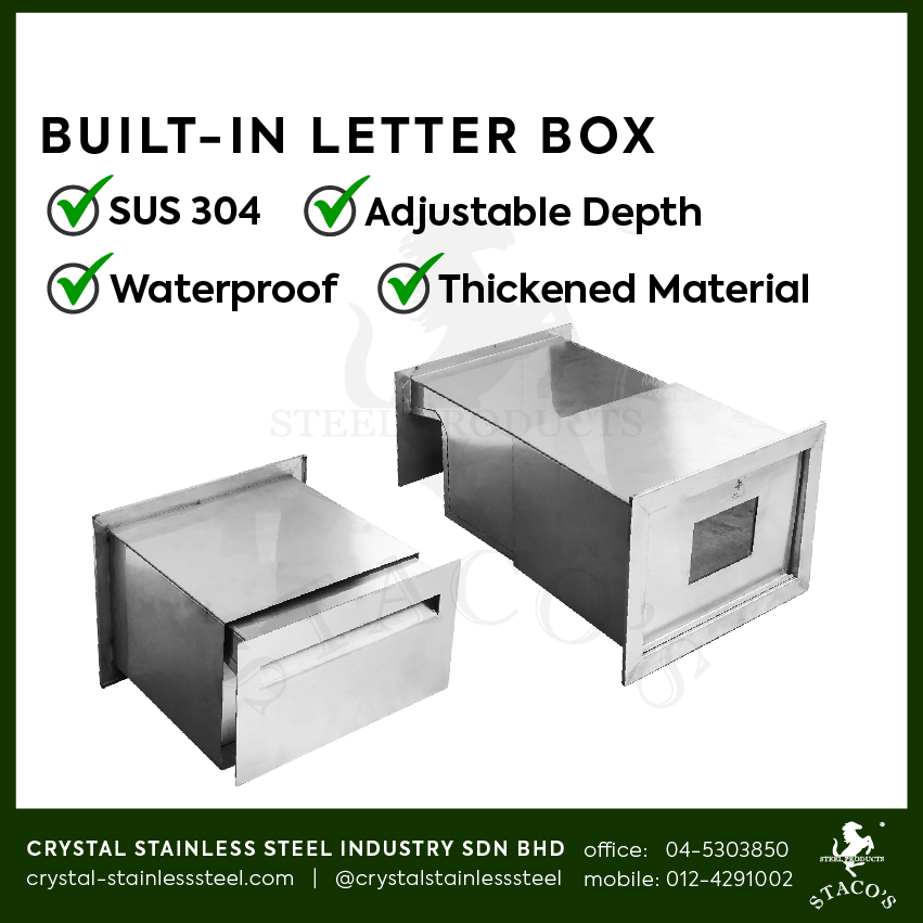 STACOS Stainless Steel 304 Built In Letter Box Mailbox Waterproof Wall ...