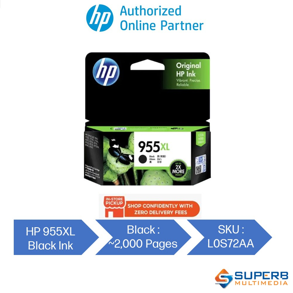 HP 955XL Black L0S72AA High Yield Original High Yield Ink Cartridge ...
